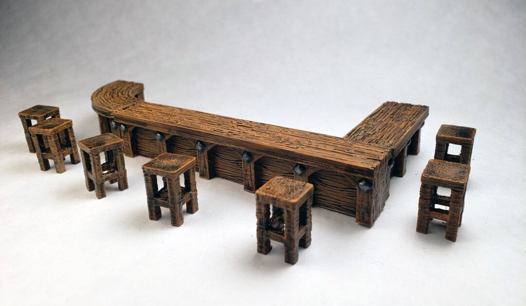 Painted Bar and Stools Tavern D&D Furniture / 3d Printed Miniatures Dnd ...