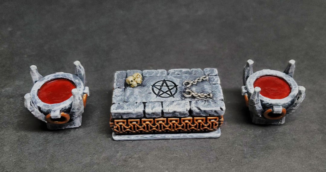 Sacrificial Altar and 2 Ornate Stone Blood Bowls / Painted Terrain ...