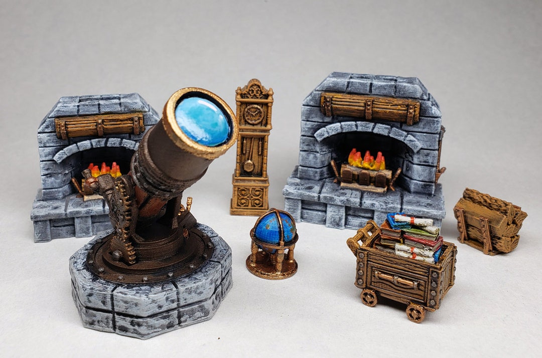 Painted Library Accessories Fireplace Globe Clock Telescope Book Cart ...