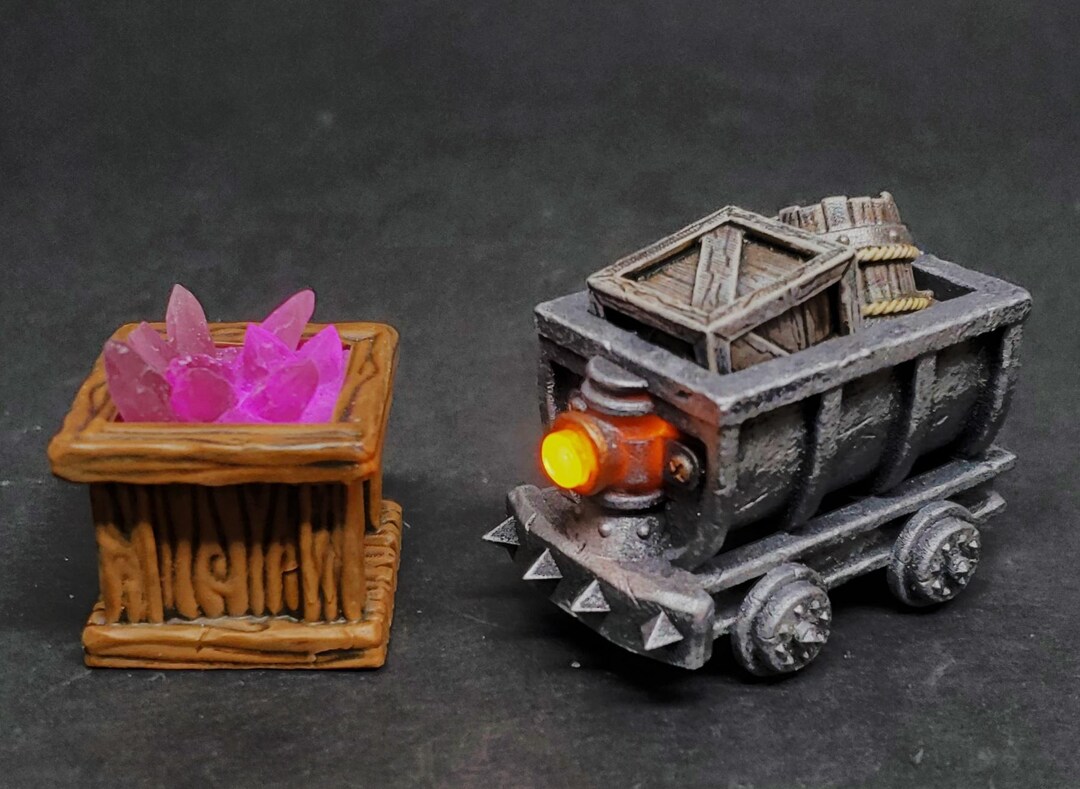 LED Painted Ore Cart and Glowing Crystal Crates Dungeon City Terrain ...