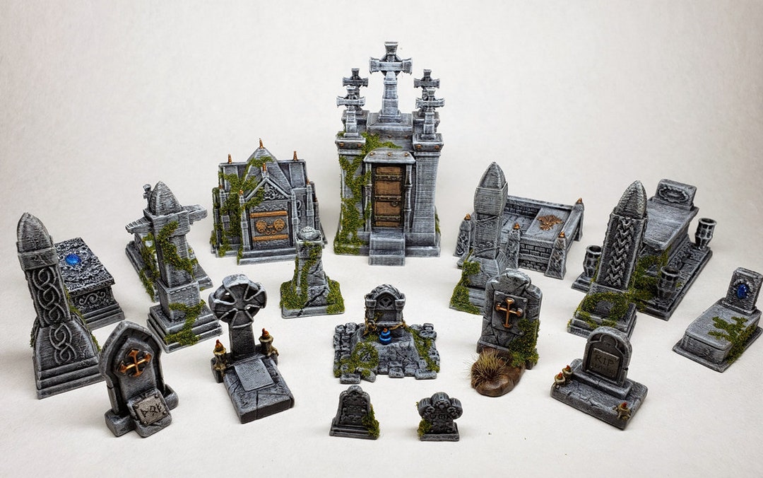 Graveyard (5) Mausoleum Moss Gravestone Skull Statue Tomb / Painted ...