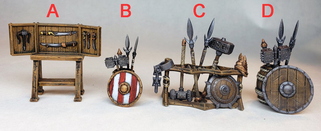 Painted Miniature Weapon Shield Stands Armor Rack / Resin Tiny Terrain ...