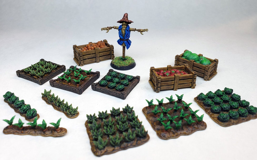 Painted Farm Planted Crop Vegetables Peasant Scarecrow Crates Resin ...