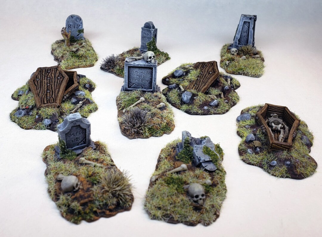 Fresh Graves and Coffins Gravestone Skull Bones Tomb / Painted Terrain Miniatures Reaper D&D Dnd ...