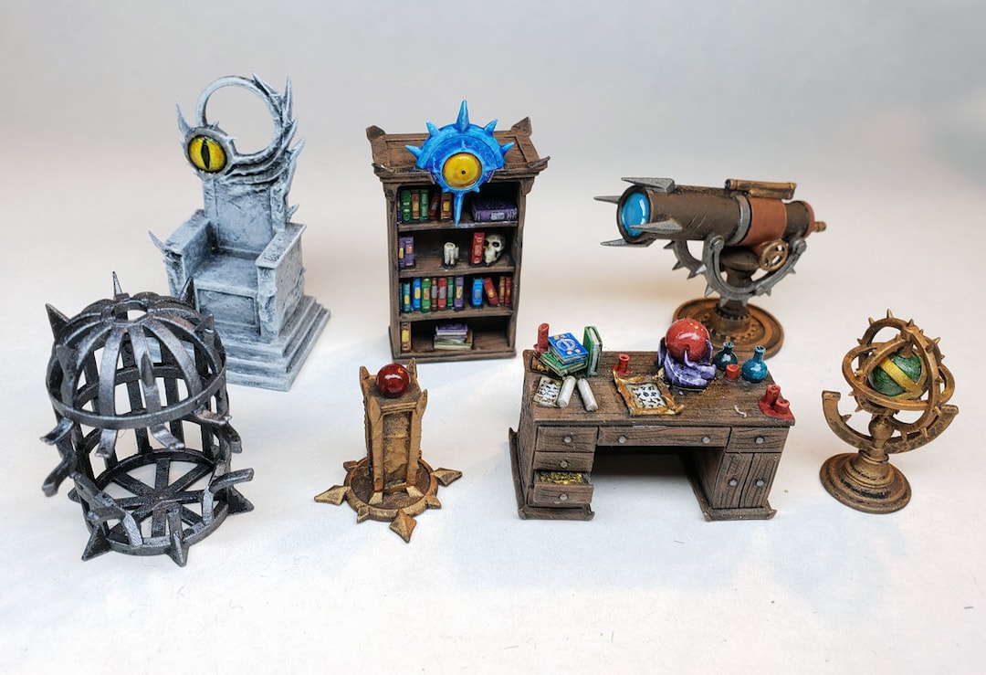 Painted Wizard Furniture Library Shelf Table Orb Cage Throne Miniature ...