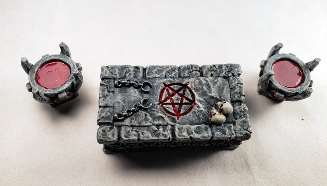 Sacrificial altar and 2 ornate stone blood bowls / Painted | Etsy