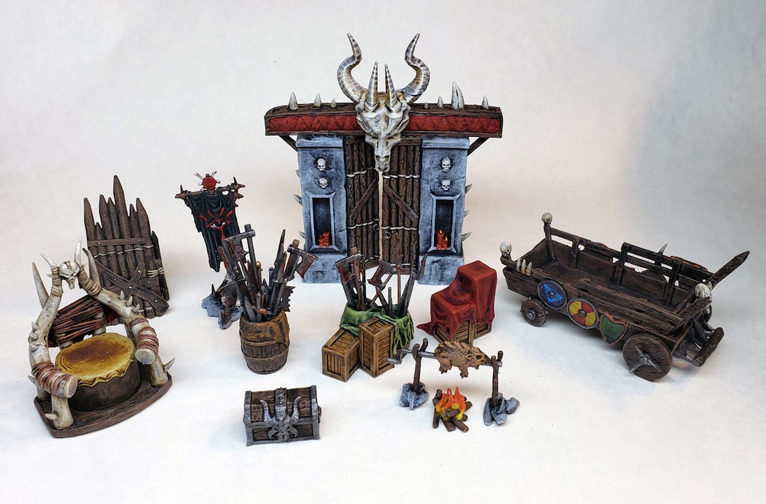 CUSTOM Painted Orc Camp Weapons, Cart, Throne, Campfire Etc D&D ...