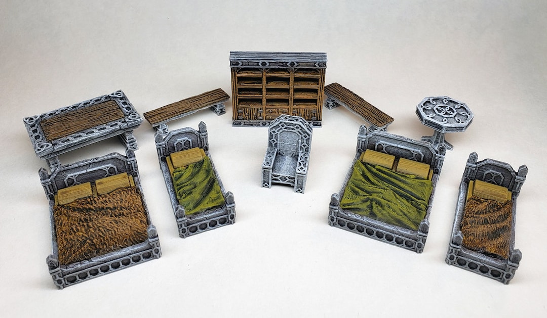 Painted Dwarven Stone Furniture Shelf Bed Throne Table Bench / Tiny ...