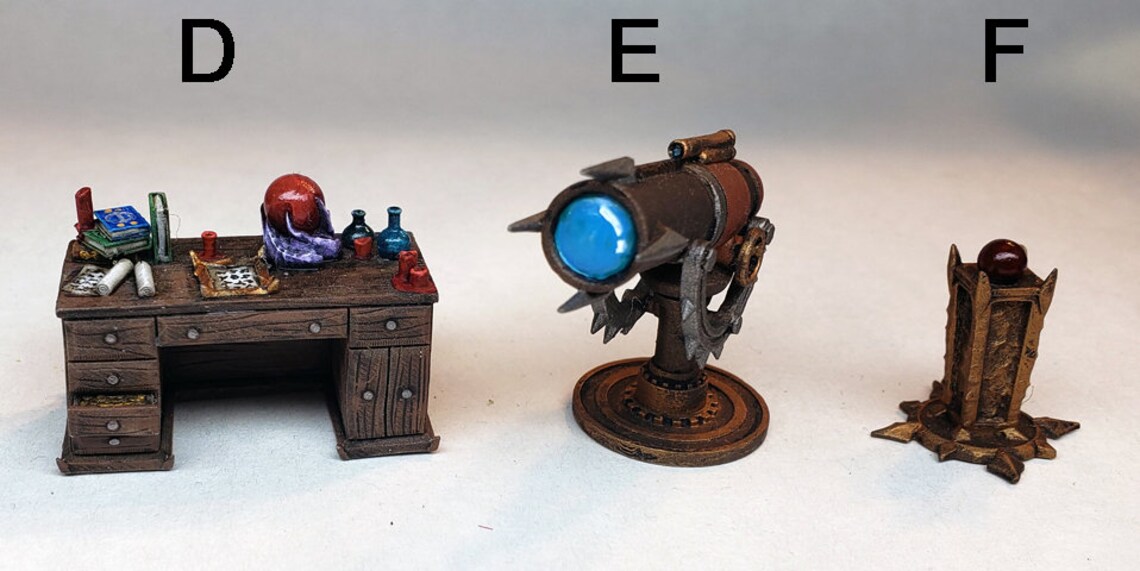 Painted Wizard Furniture Library Shelf Table Orb Cage Throne Miniature ...