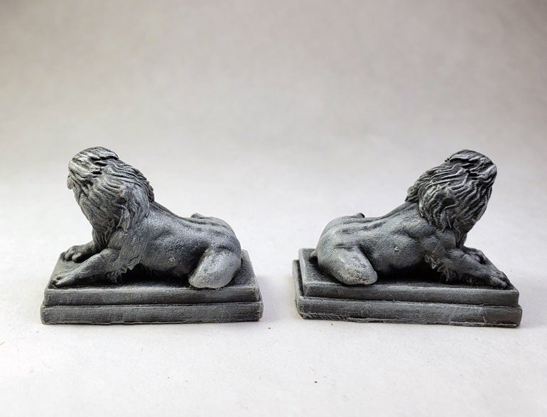 Pair of Granite Lion Statues / Painted Terrain Door Flanking Miniatures ...