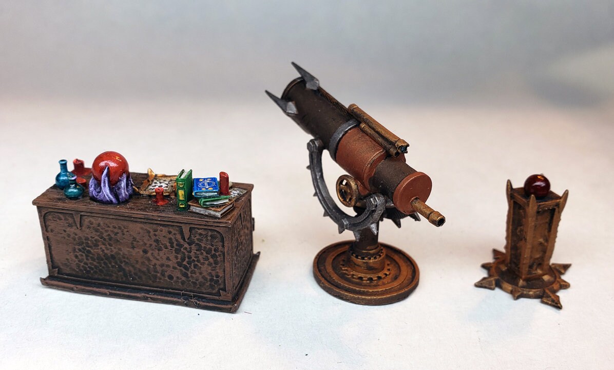 Painted Wizard Furniture Library Shelf Table Orb Cage Throne Miniature ...