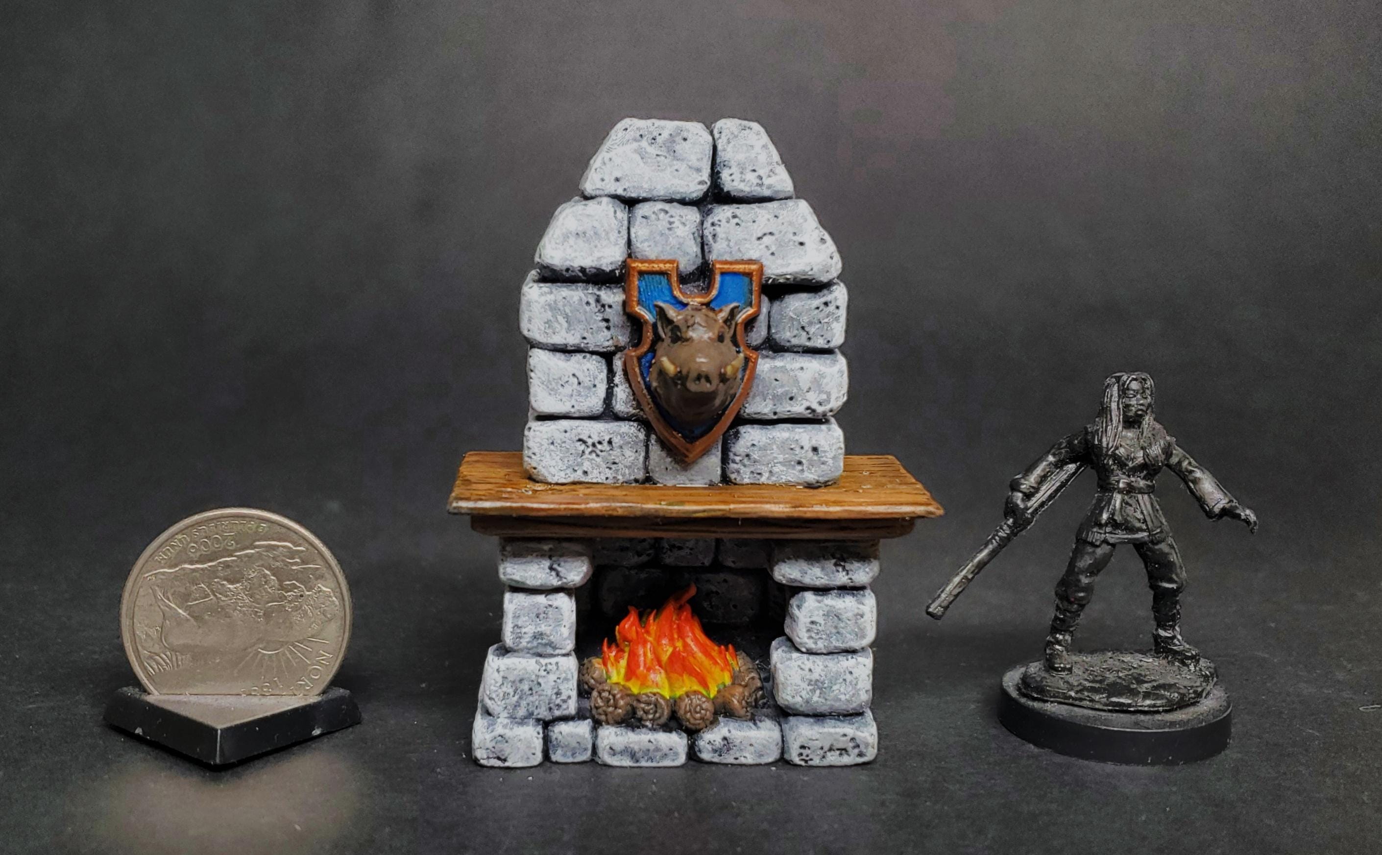 LED Painted Fireplace With Boar's Head Trophy Dungeon City Terrain ...