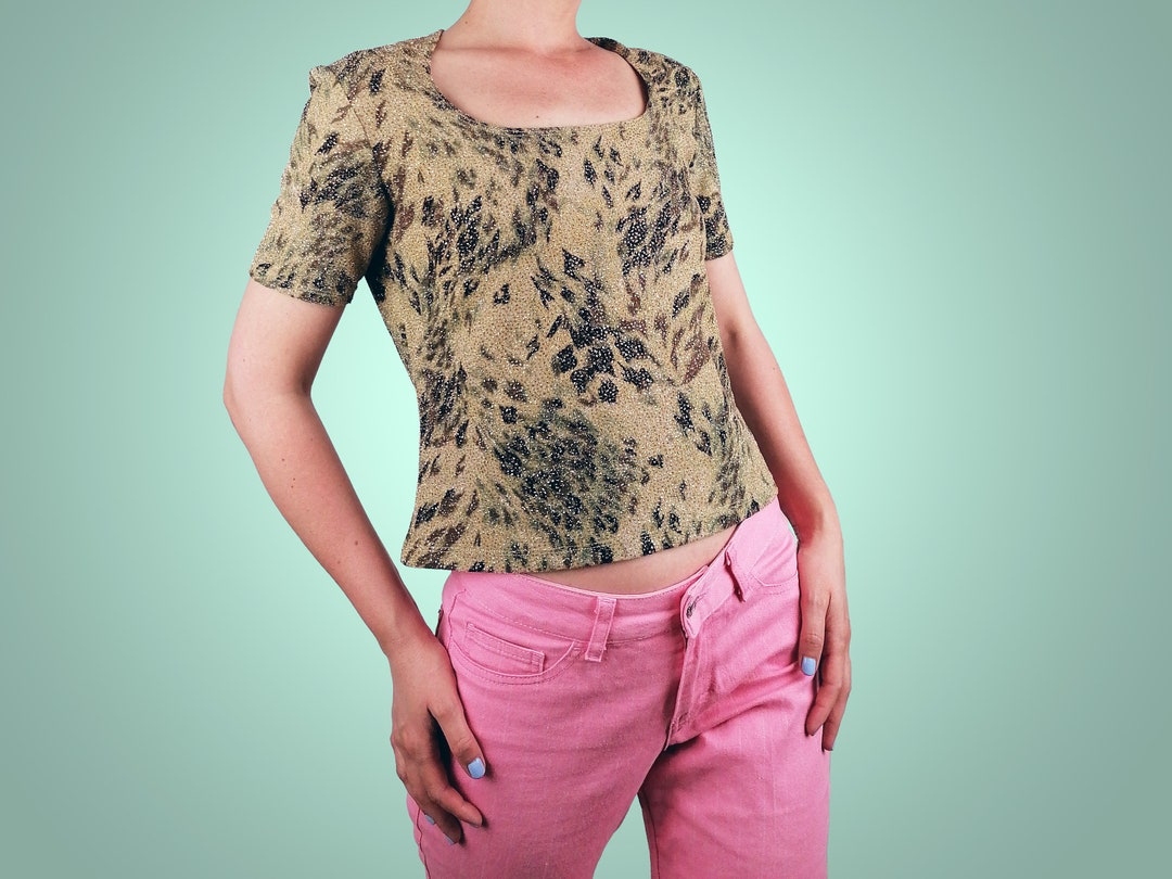 MK SOLO Vintage 90's Y2K Glitter Gold Bronze Metallic Top T-shirt ...