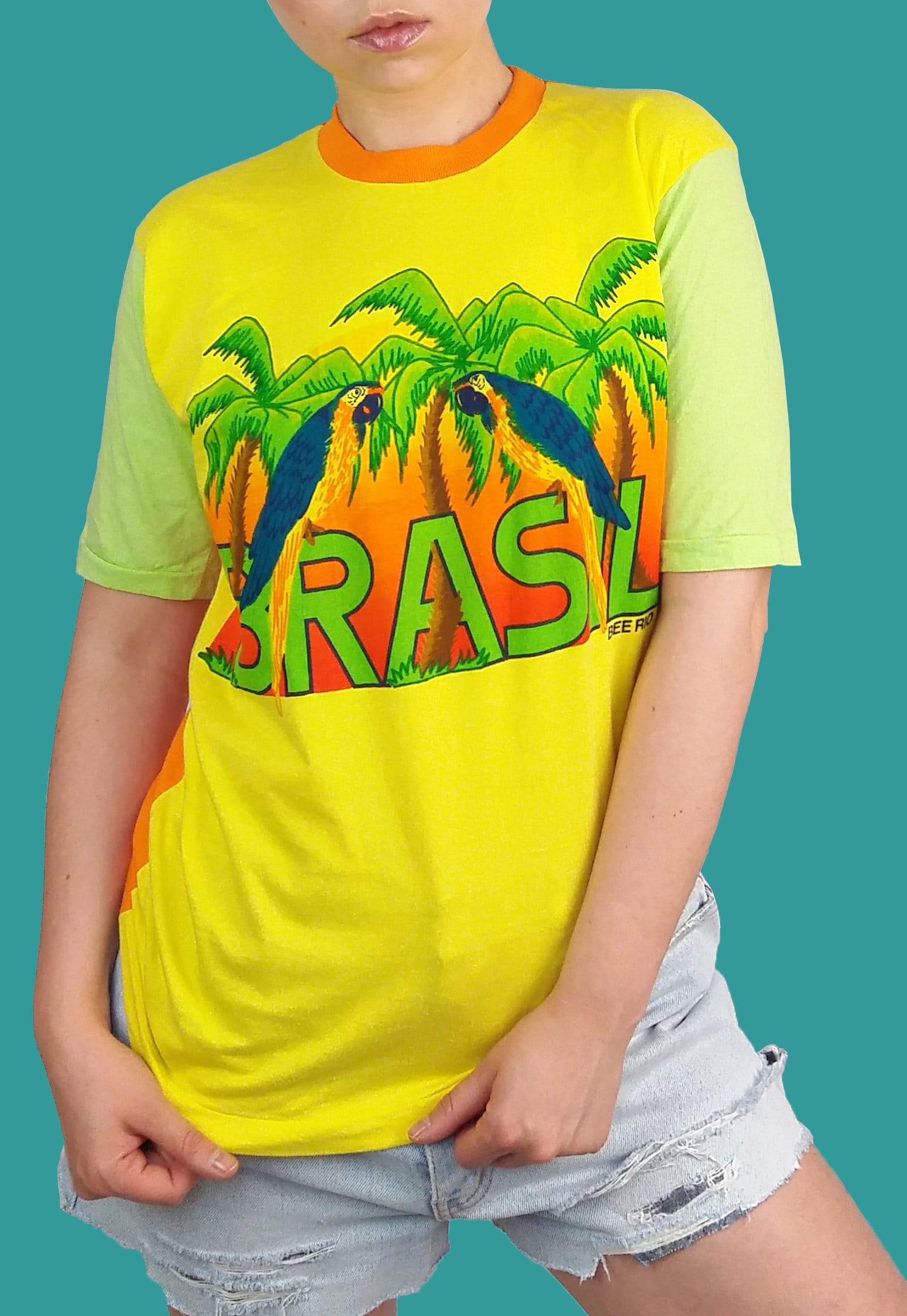 BEE RIO Vintage 90's Tropical Brasil Print Palm Tree - Etsy España