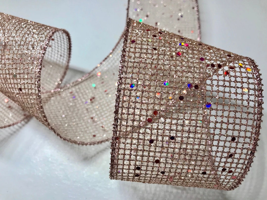 2.5 X 10yd Rose Gold Mesh Ribbon Wired Christmas Ribbon - Etsy