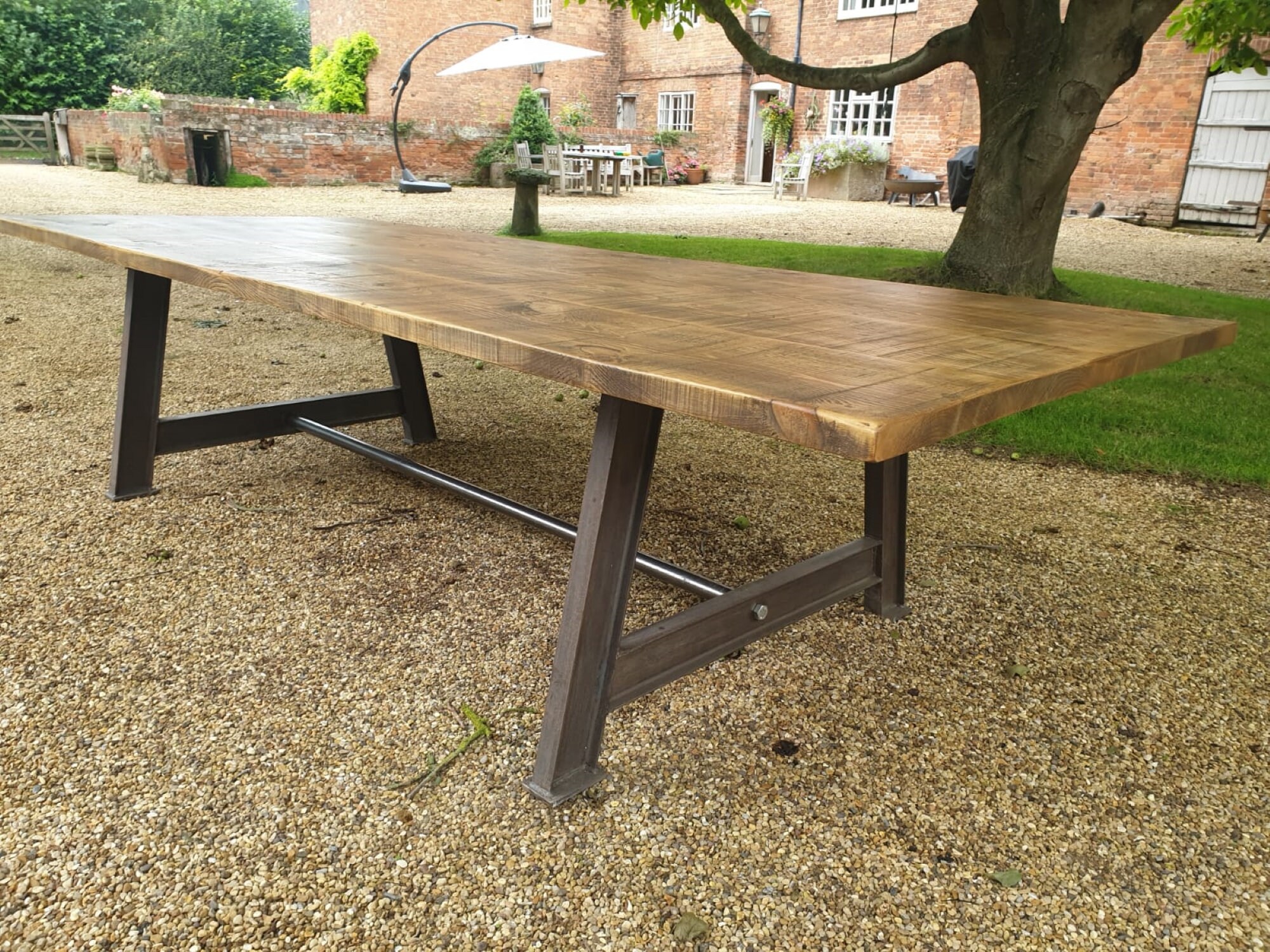 Industrial Dining Table with an A-Frame Steel Girder Base | Etsy