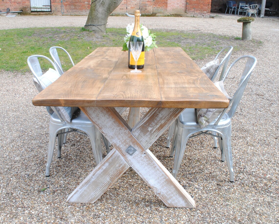 X Frame Hand Made Dining Table Rustic Reclaimed Wood - Etsy