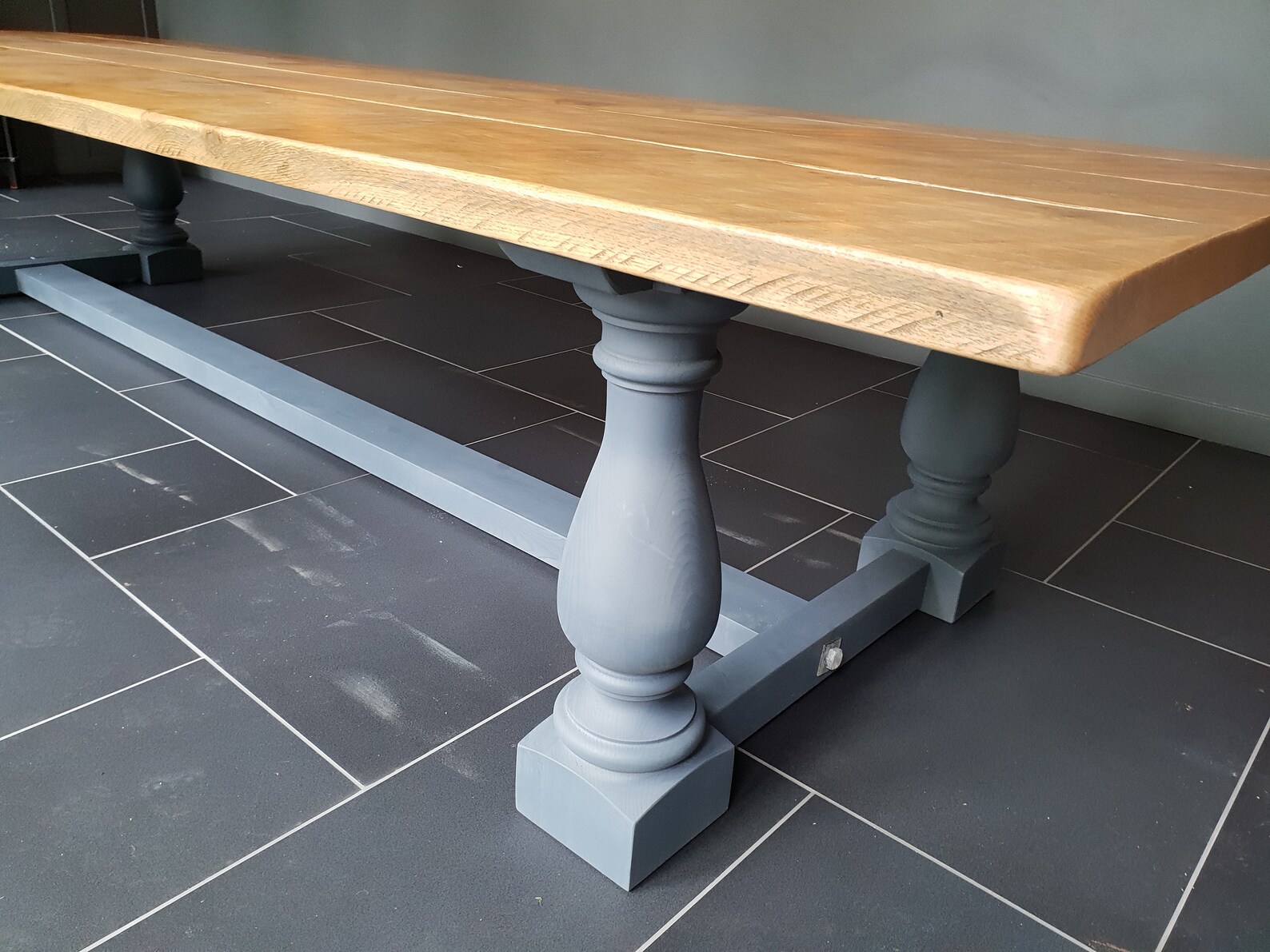 Rustic Handmade Dining Table Reclaim Balustrade With Paint Effect Base ...