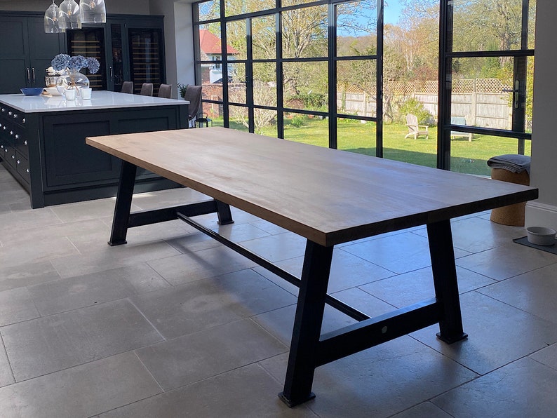 Solid Oak Industrial Steel Girder Table - Etsy