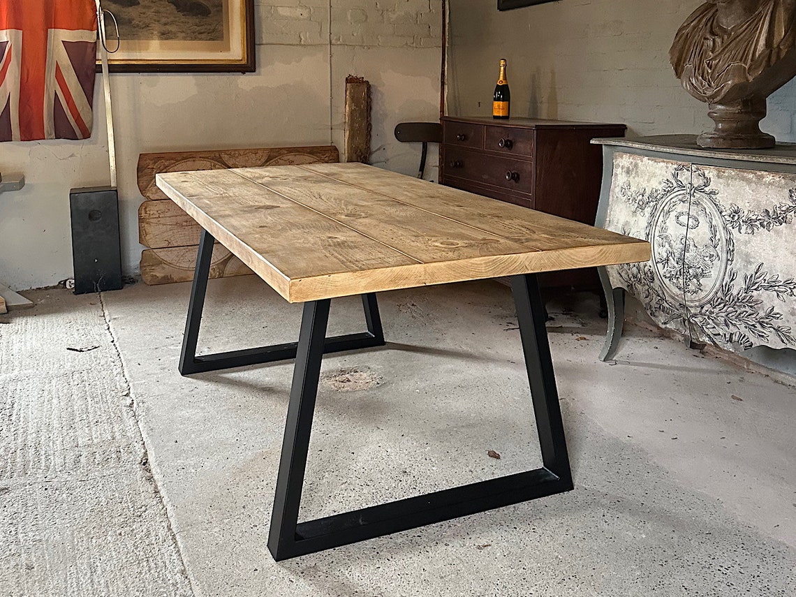 Handmade Rustic Dining Table, Metal Leg Dining Table, Metal Wooden Dining Table, Industrial ...