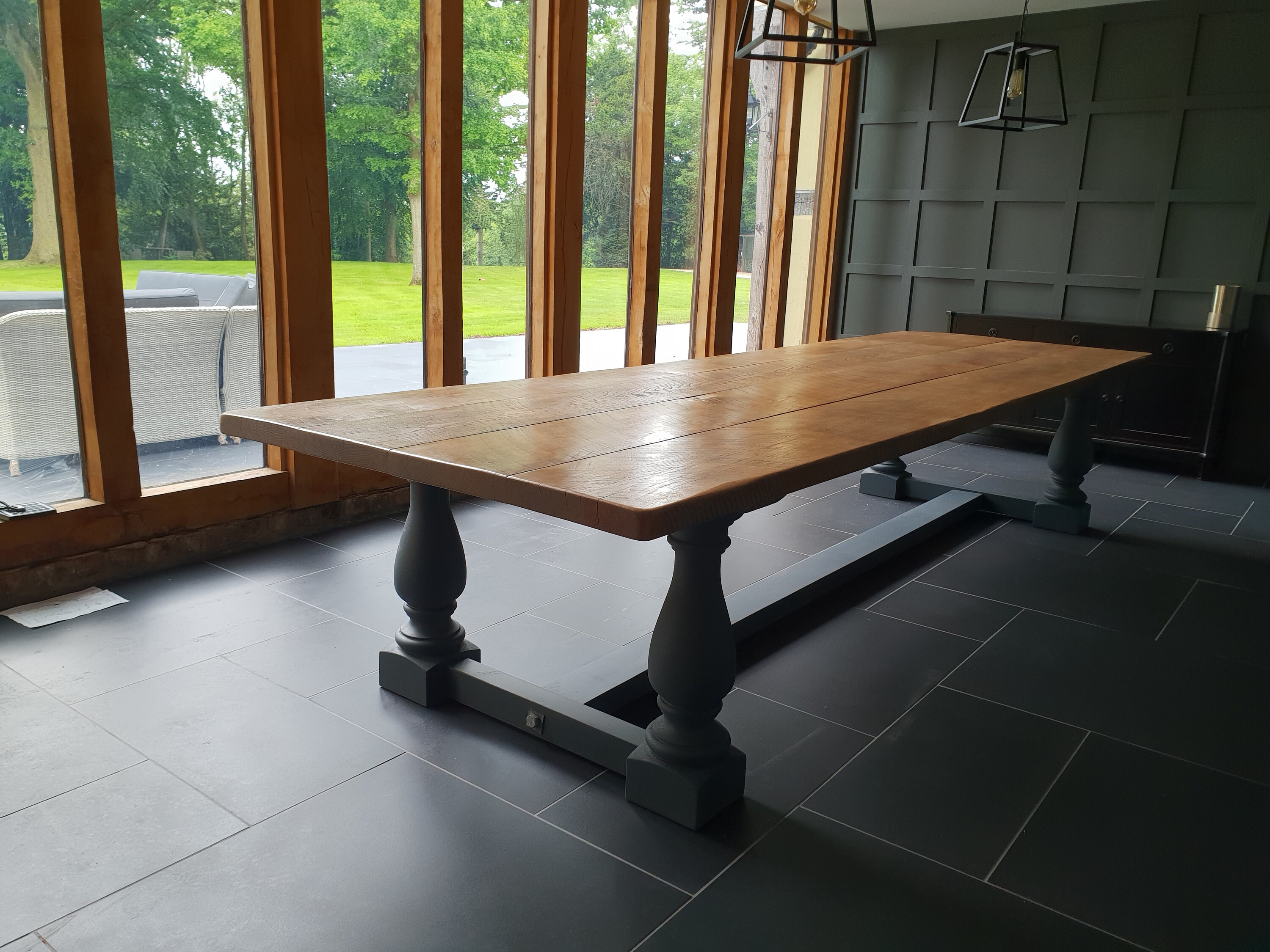 Rustic Reclaim Balustrade Handmade Dining Table With Paint Effect Base ...