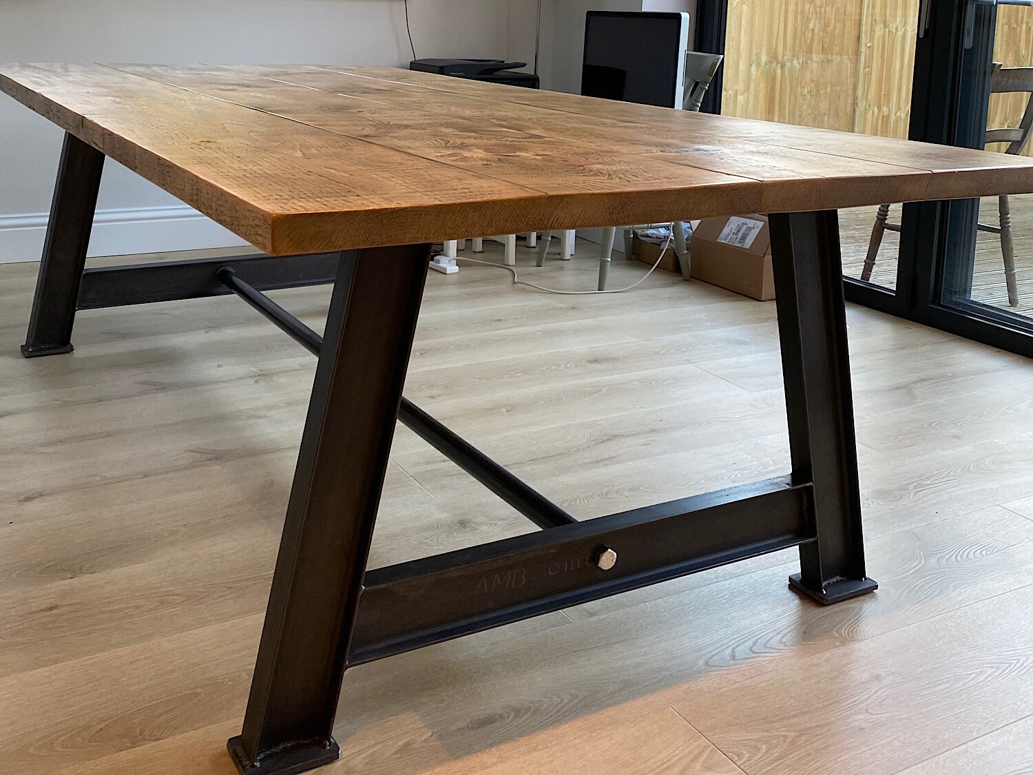 Steel Girder Leg Rustic Table - Etsy UK