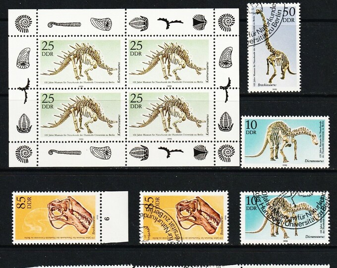 DINOSAUR FOSSILS 8 Stamps and Mini-sheet of 4 Stamps Reconstructed ...