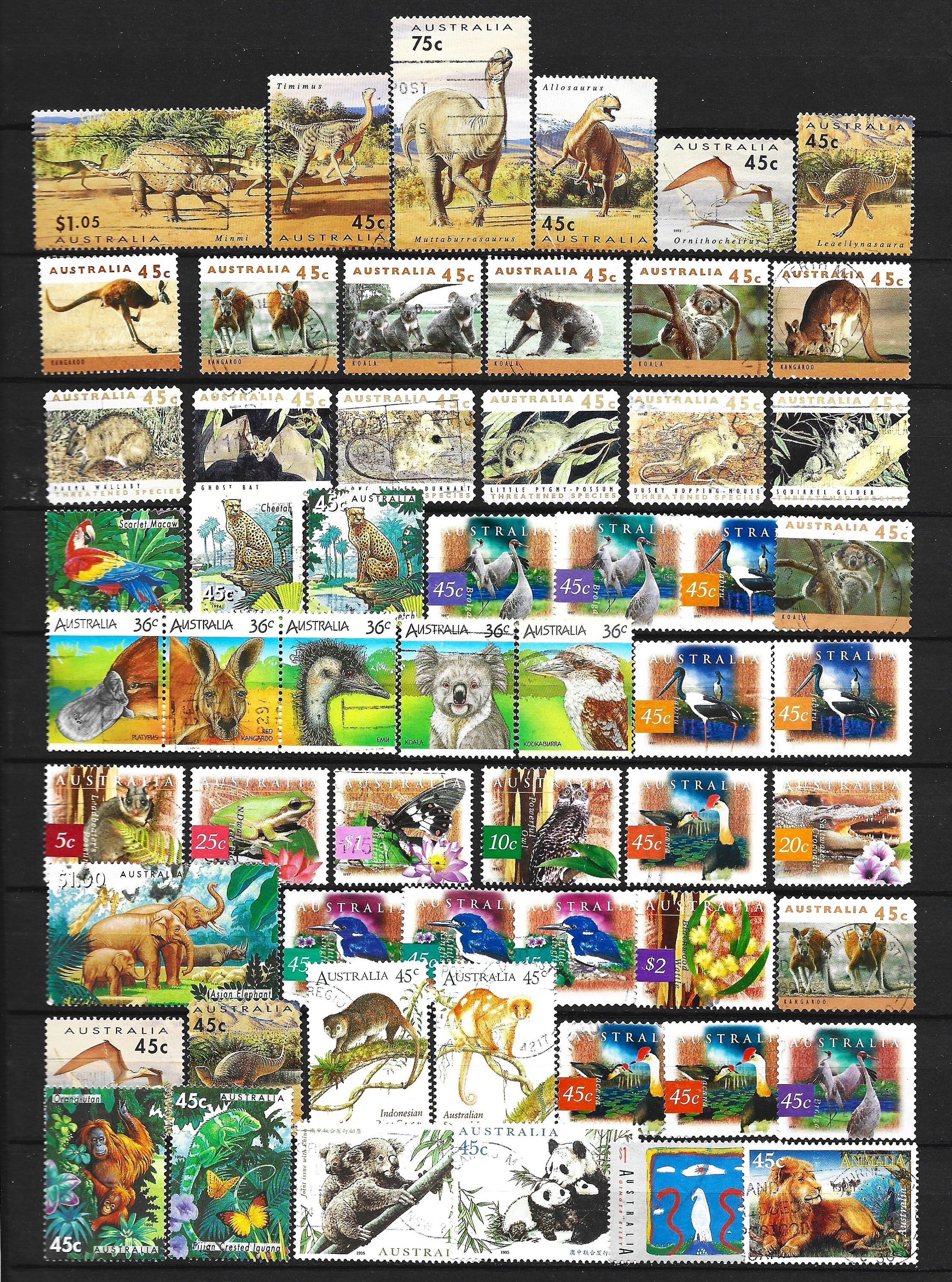 50 AUSTRALIA Vintage Postage Stamps Australian Wildlife Birds Dinosaurs ...