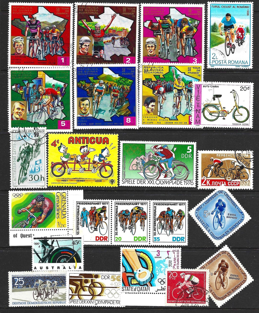20 BICYCLE RACING Postage Stamps Bicycling Race Bike History Worldwide ...