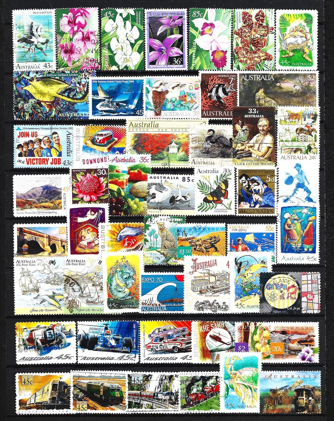 50 Vintage AUSTRALIA Postage Stamps Australian Flowers Trains Wildlife ...