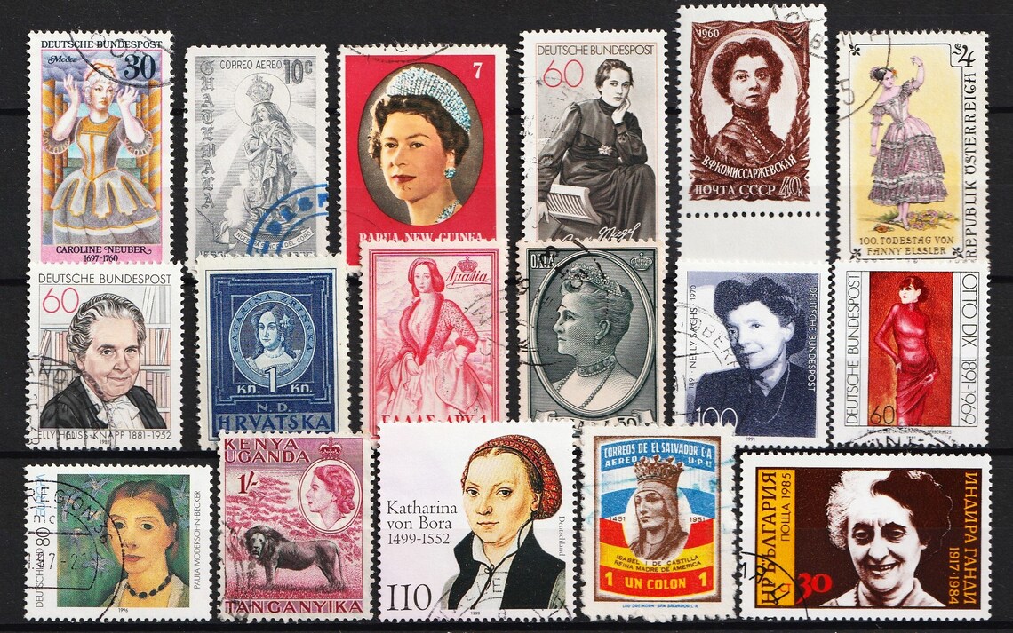 WOMEN in History and Art 45 Postage Stamps Vintage Worldwide - Etsy