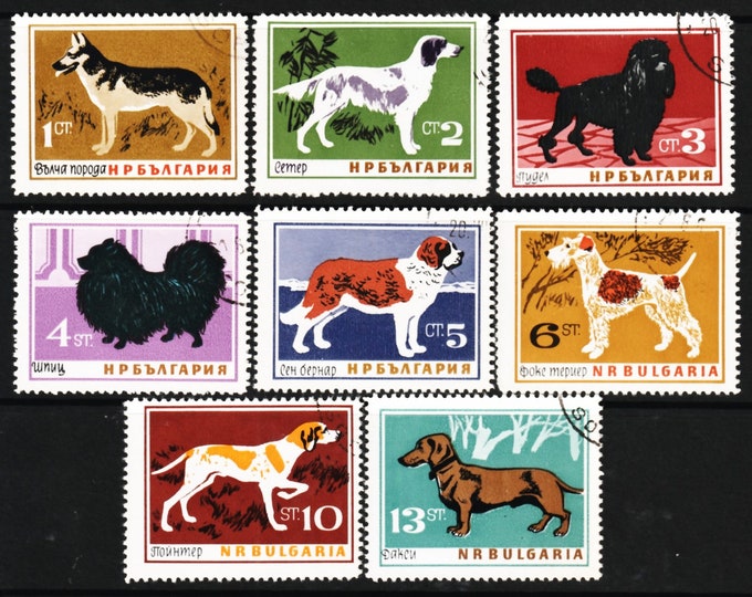 DOGS Set of 8 Postage Stamps 1964 Poodle German Shepherd Terrier Setter ...