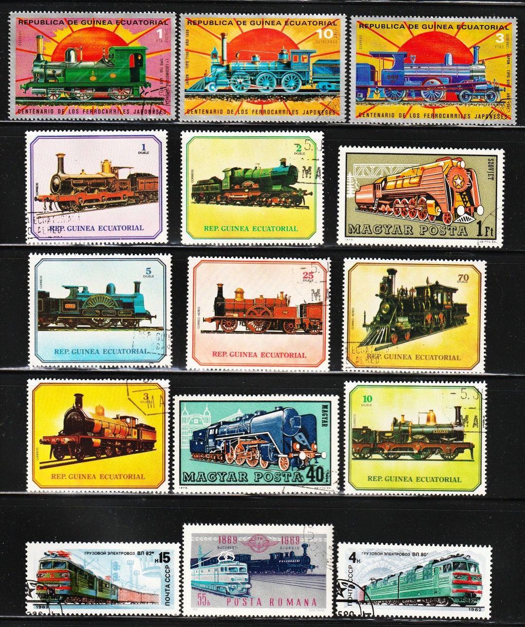 RAILROAD TRAINS 15 Postage Stamps Old Railroad Steam - Etsy