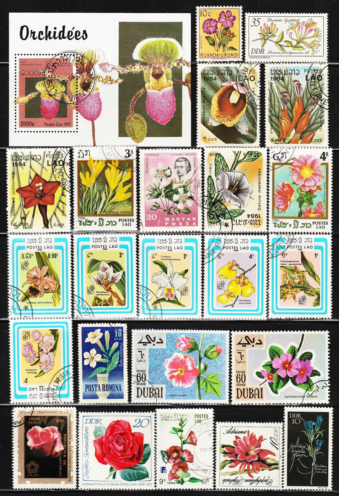 FLOWERS 23 Postage Stamps 1 Souvenir Sheet Orchids Flowering Plants ...