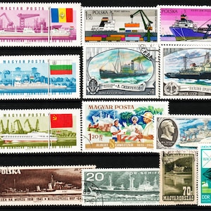 20 Ship Postage Stamps and 1 Souvenir Sheet Freighter Commercial ...