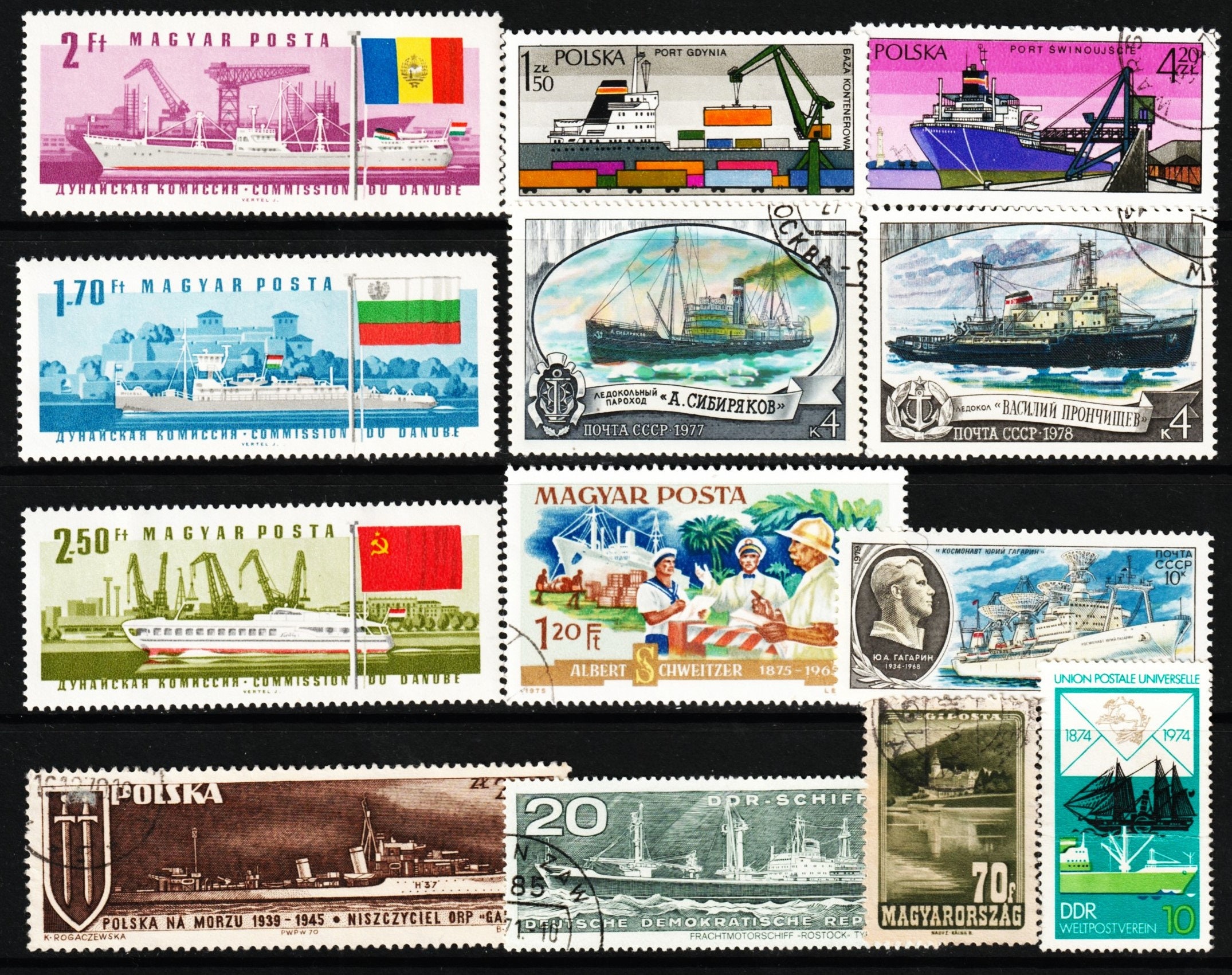 20 Ship Postage Stamps and 1 Souvenir Sheet Freighter Commercial ...