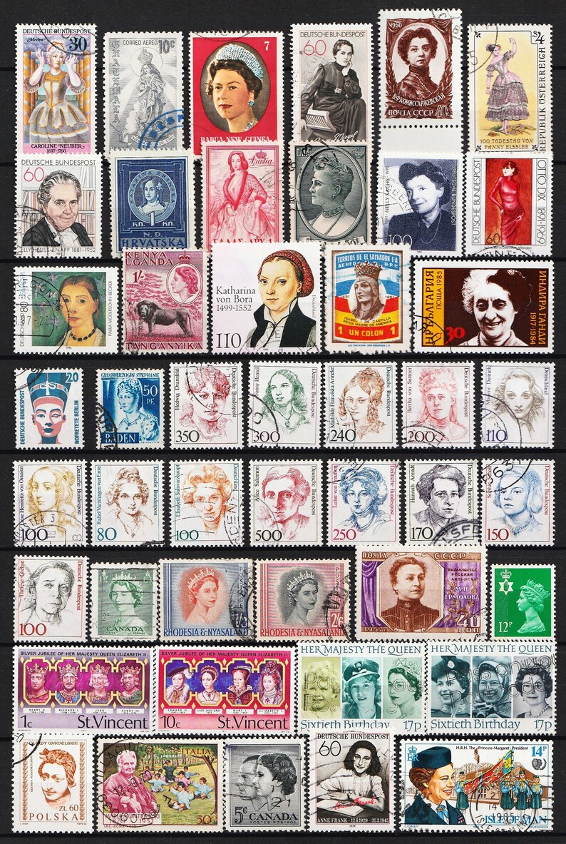 WOMEN in History and Art 45 Postage Stamps Vintage Worldwide - Etsy