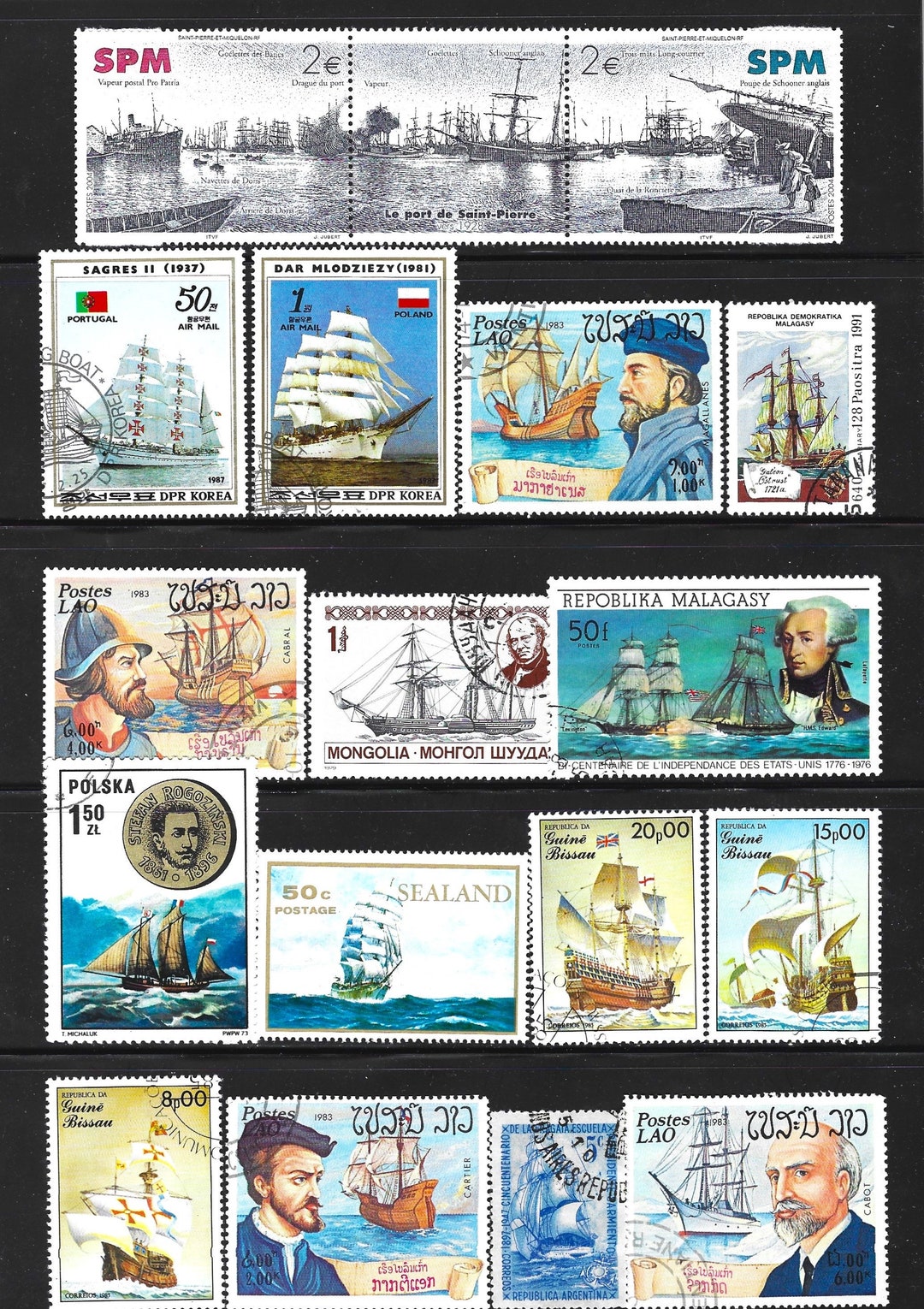 18 Stamps Vintage BOATS Masted Ships Schooners Sailboats Old Sailing ...