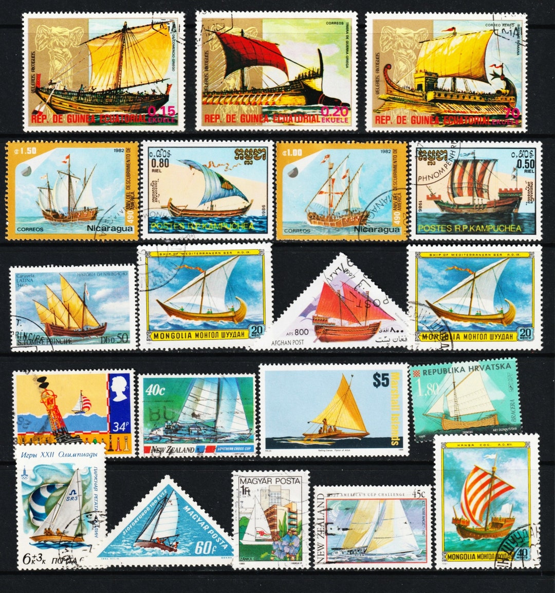 20 SAILING SHIPS Postage Stamps Sailboats Historic Boats With Big ...