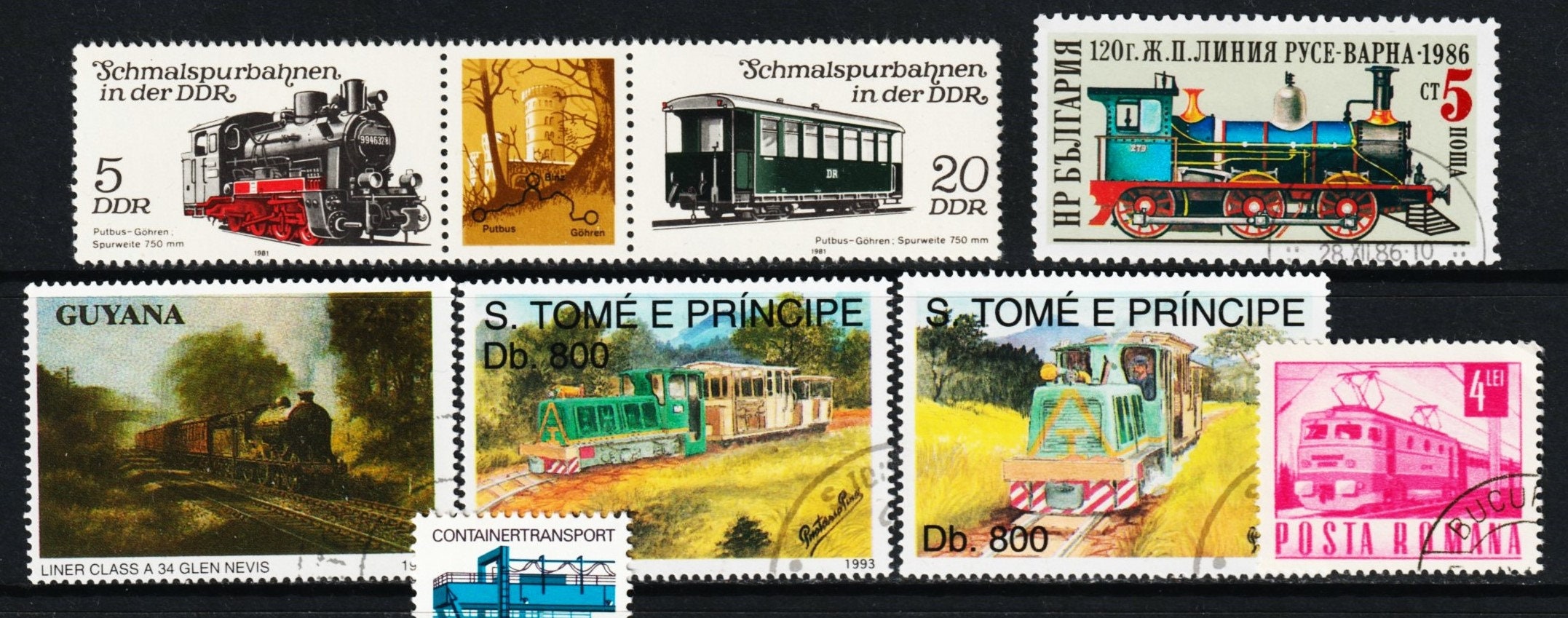 20 Vintage TRAIN ENGINES Railroad Locomotive History Worldwide Postage ...