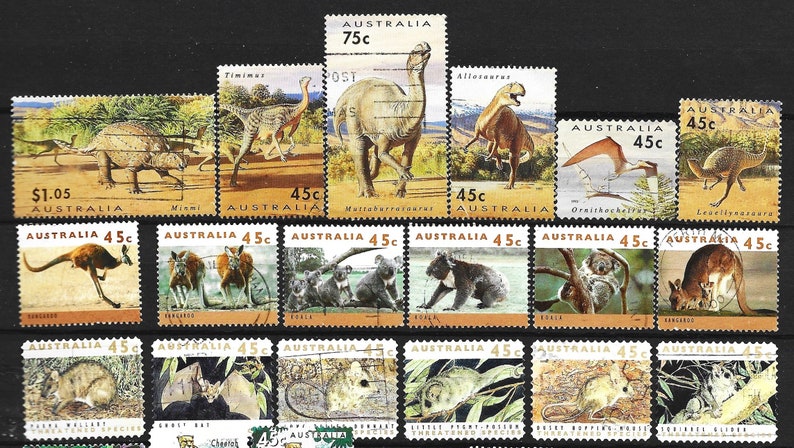 50 AUSTRALIA Vintage Postage Stamps Australian Wildlife Birds Dinosaurs ...