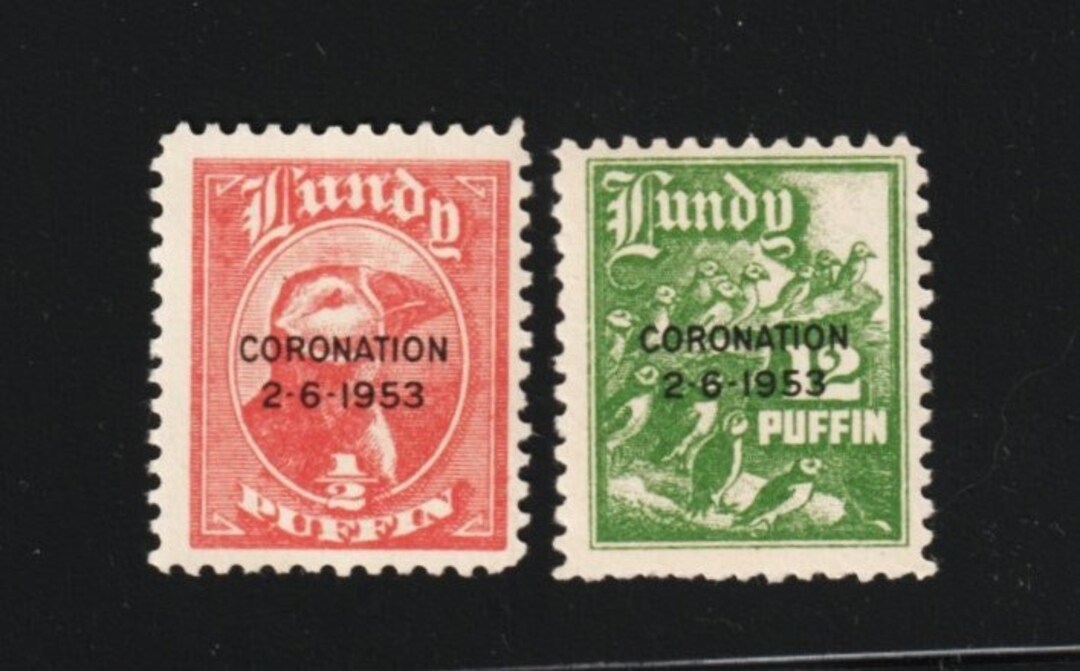 Vintage Puffin Stamps-queen Elizabeth II Coronation 1953-english Lundy ...