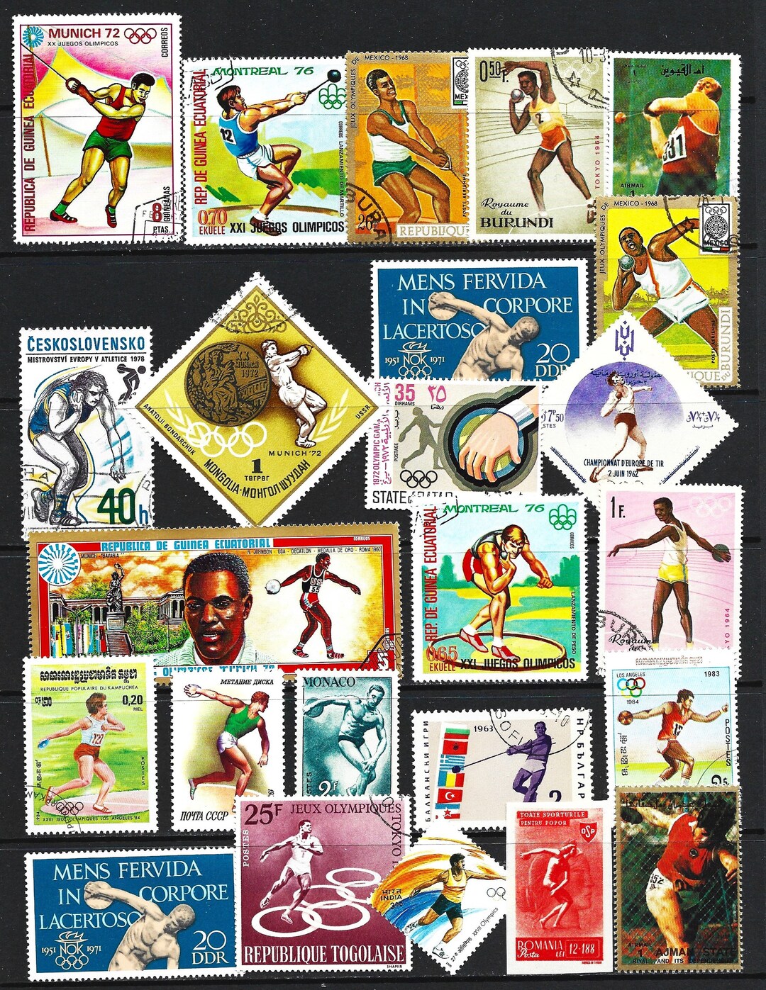 20 Stamps HAMMER THROW Shot Put DISCUS Throw Olympics Sports Athletes ...