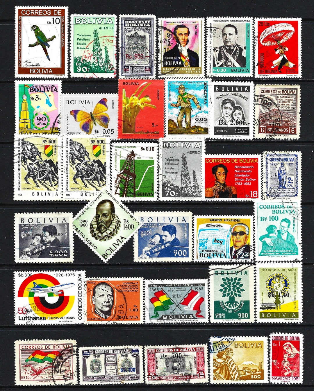 30 BOLIVIA Vintage Postage Stamps South American Crafts Art Collage ...
