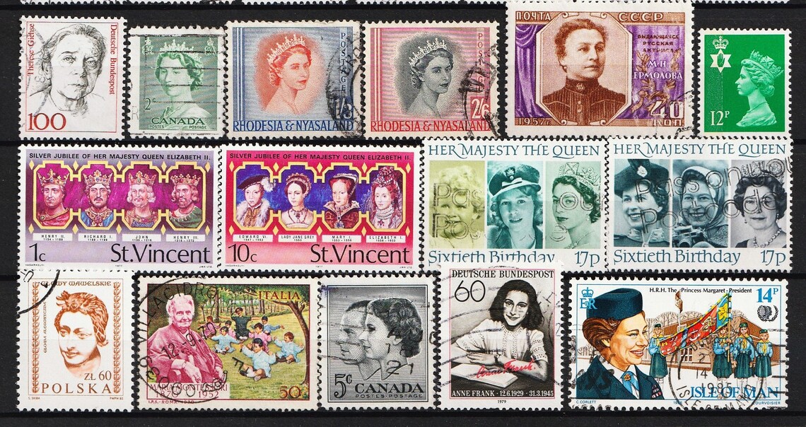 WOMEN in History and Art 45 Postage Stamps Vintage Worldwide - Etsy