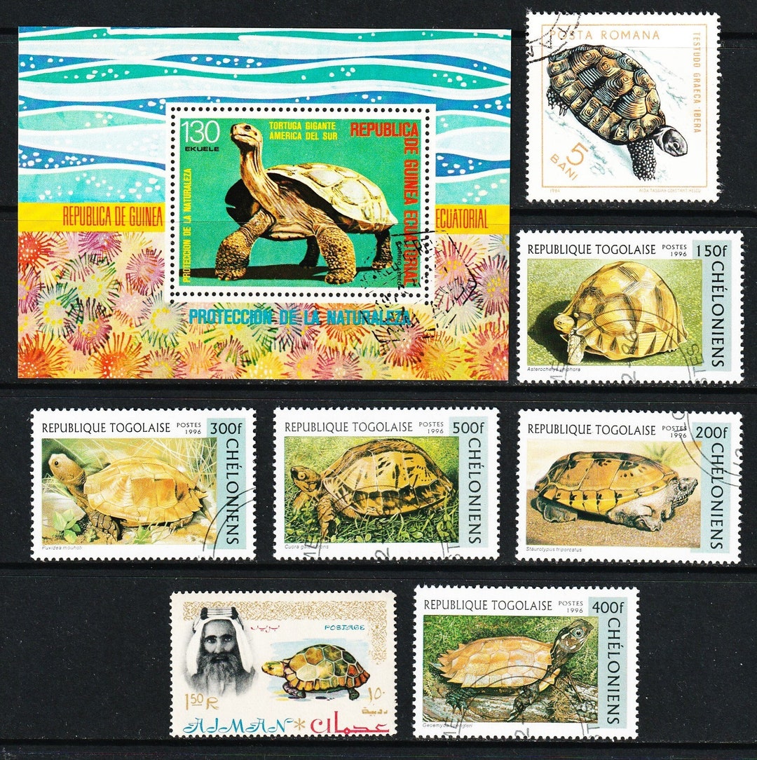 Turtles 8 Stamps Animals Vintage Postage Stamp Lot Tortoise Mini Sheet ...