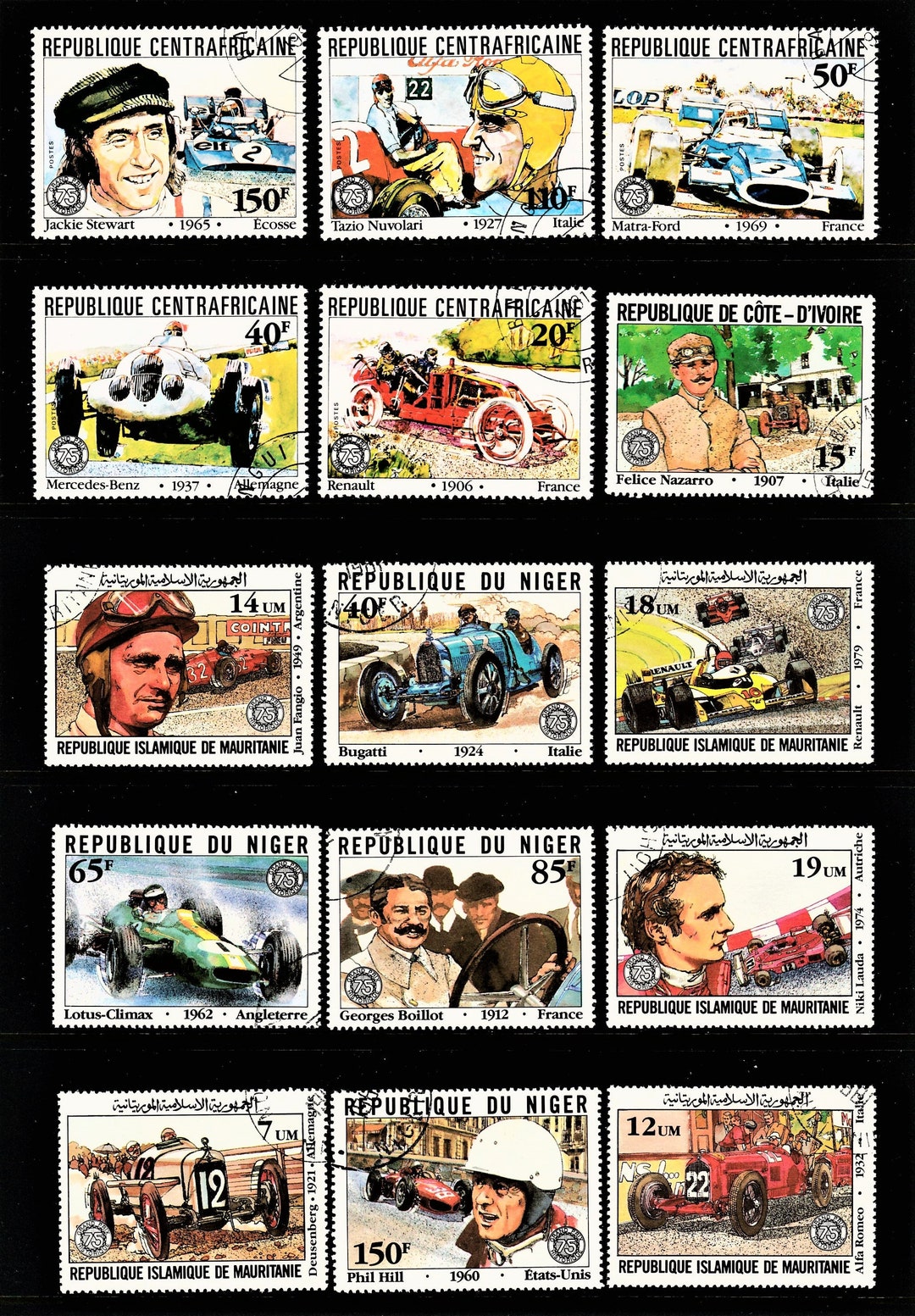 15 RACE CAR DRIVERS Postage Stamps Vintage Auto Racing Lot History ...