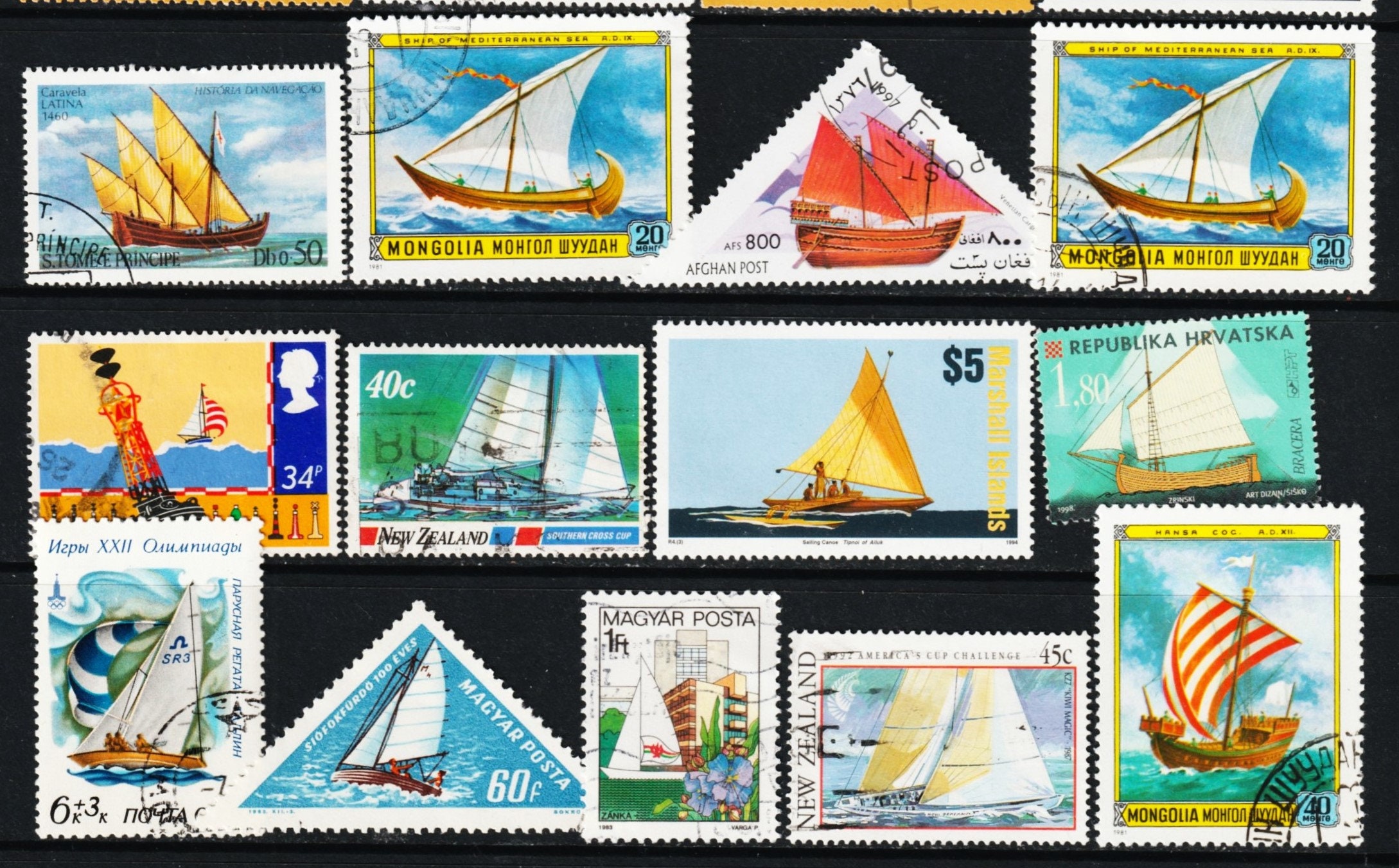 20 SAILING SHIPS Postage Stamps Sailboats Historic Boats With Big ...