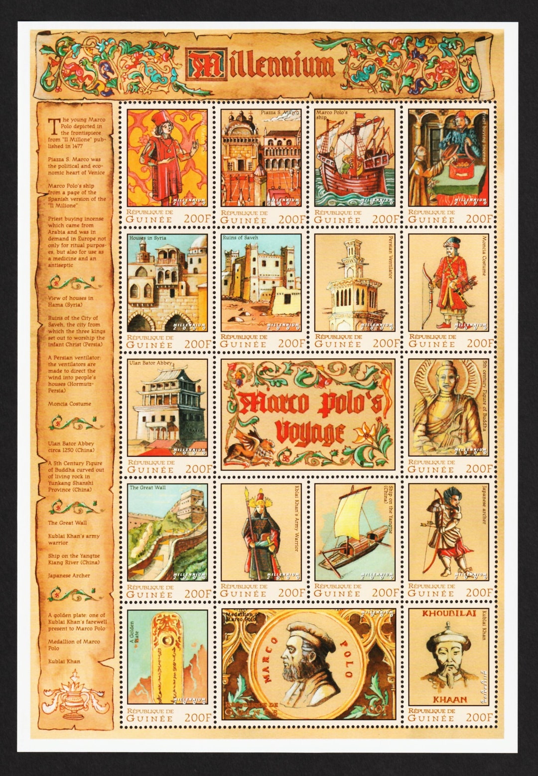 Marco Polo Voyage History 17 Millennium Stamps Souvenir Mini - Etsy