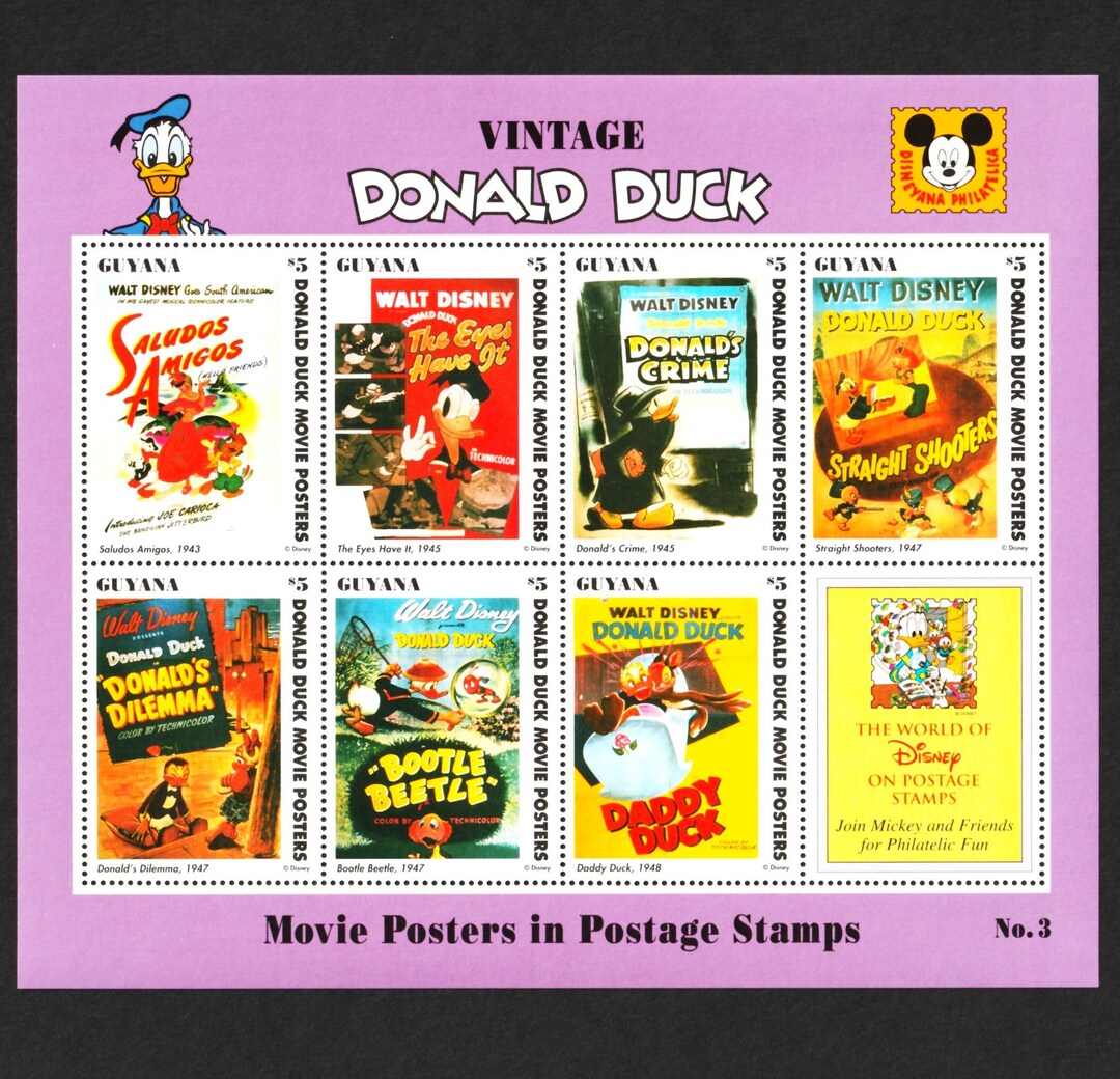 Disney DONALD DUCK 8 Stamp Mini Sheet-movie Posters in Postage Stamps 3 ...